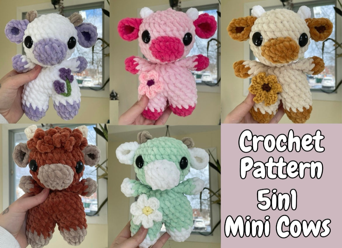 DIGITAL PDF | 5in1 Mini Cows Crochet Pattern – Zero Gravity Crochet